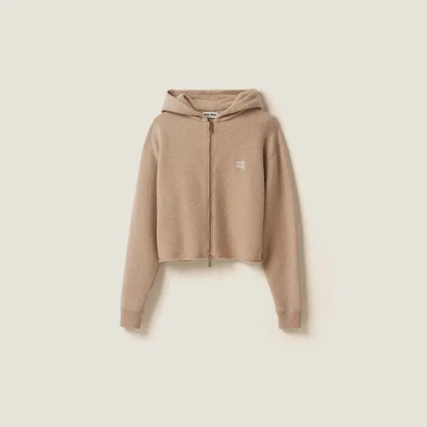 Miu Miu Wool And Cashmere Hoodie Jacket - Sand Beige | Editorialist